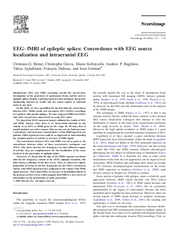 Pdf Eegfmri Of Epileptic Spikes Concordance With Eeg Source Localization And Intracranial Eeg