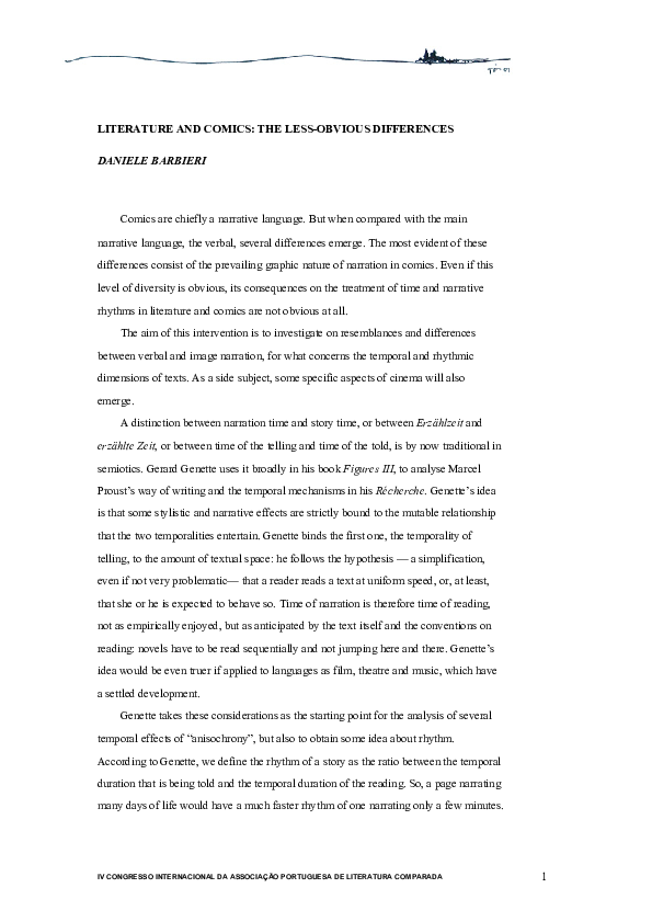 (PDF) LITERATURE AND COMICS: THE LESS-OBVIOUS DIFFERENCES