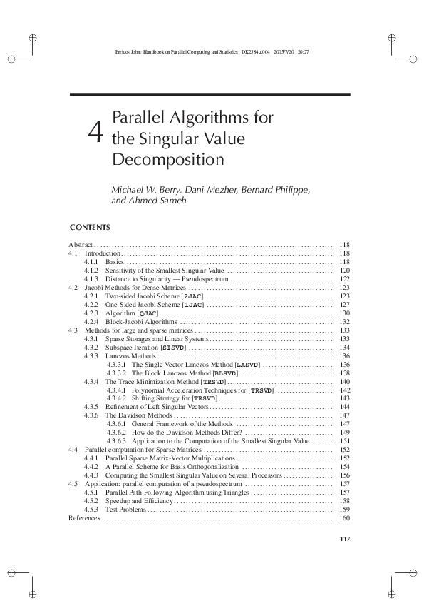 Pdf Parallel Algorithms For The Singular Value Decomposition Dany Utk 0947