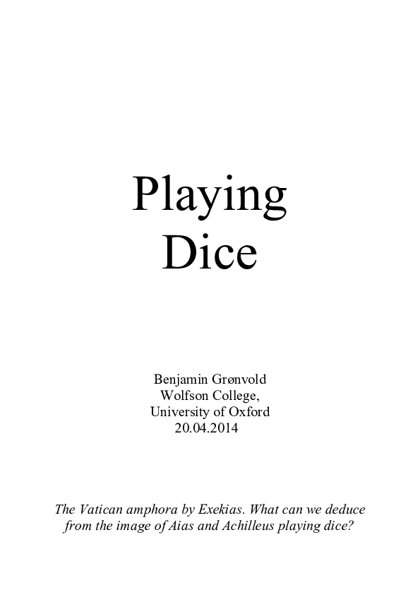 (PDF) Playing Dice. An essay on the board game scenes on Greek Vases