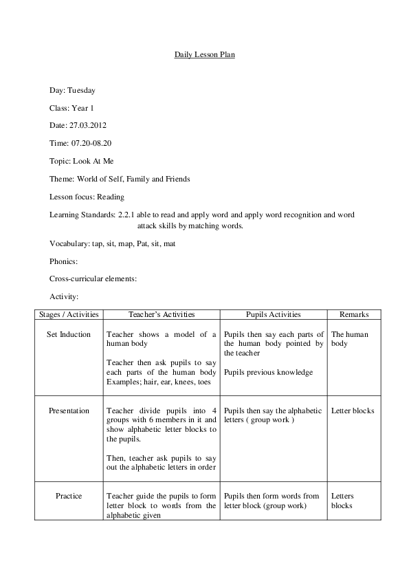 (DOC) Teaching and Learning Plan