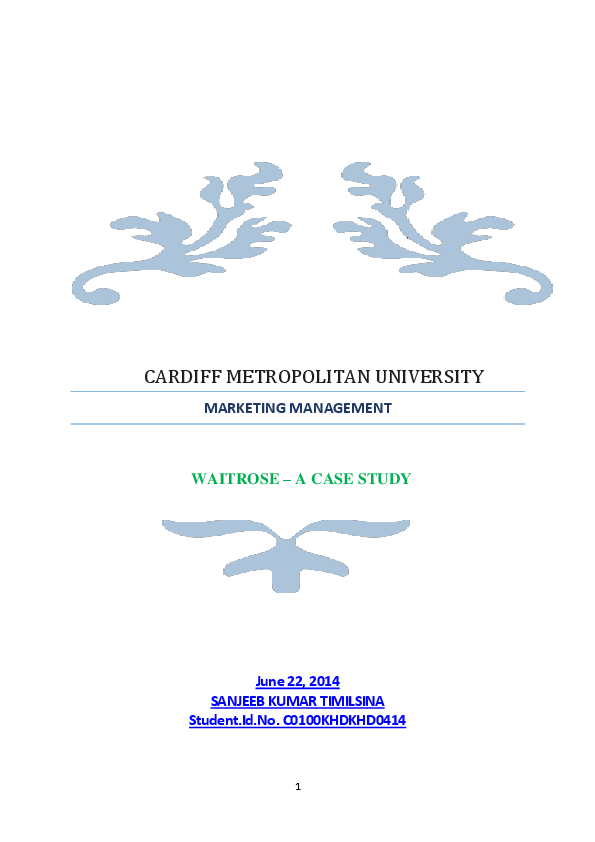 (DOC) CARDIFF METROPOLITAN UNIVERSITY MARKETING MANAGEMENT WAITROSE – A CASE STUDY