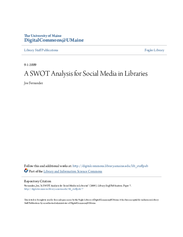 (PDF) A SWOT Analysis for Social Media in Libraries