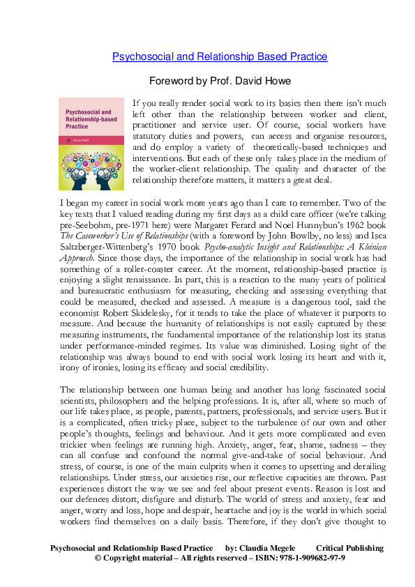 (PDF) Psychosocial and Relationship Based Practice