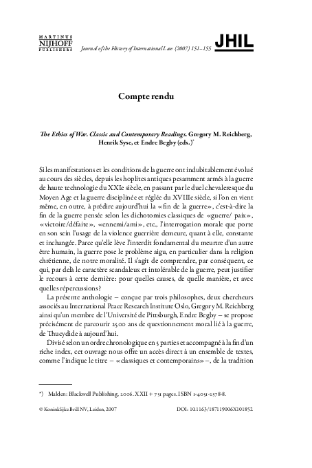 (PDF) The Ethics of War. Classic and Contemporary Readings. Gregory M ...