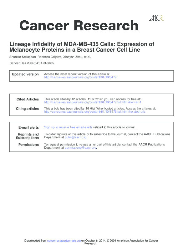 (PDF) Lineage Infidelity of MDA-MB-435 Cells: Expression of Melanocyte ...