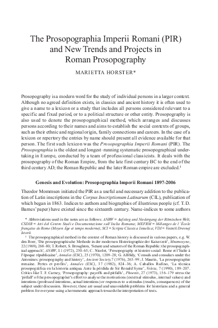(PDF) The 'Prosopographia Imperii Romani' and New trends and Projects ...