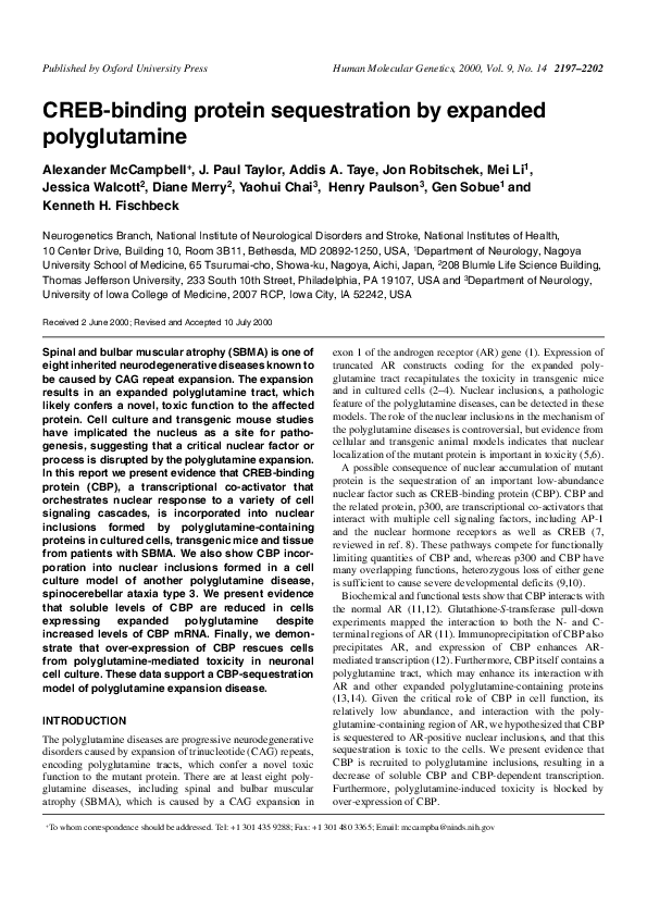 (PDF) CREB-binding protein sequestration by expanded polyglutamine