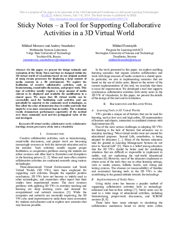 (PDF) Sticky Notes – a Tool for Supporting Collaborative Activities in ...