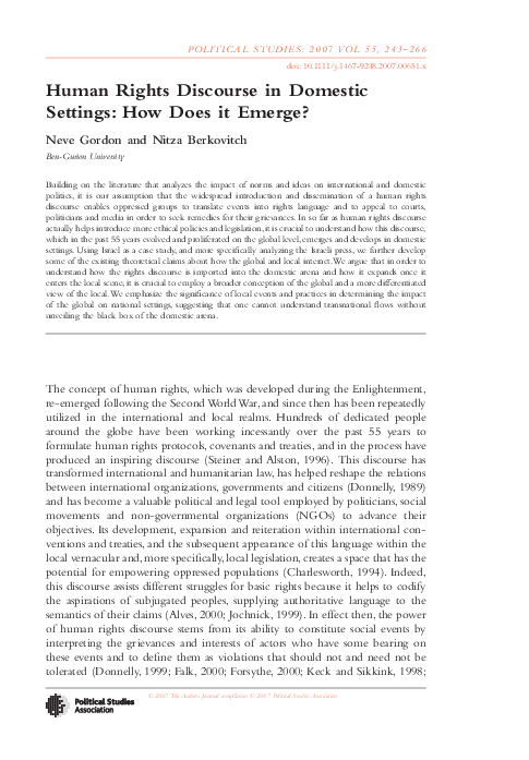 (PDF) Human Rights Discourse in Domestic Settings: How Does it Emerge?