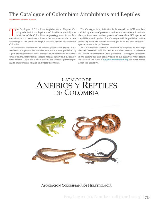(PDF) The Catalogue of Colombian Amphibians and Reptiles