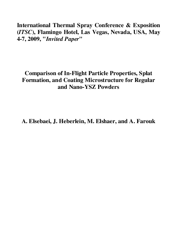 Pdf Comparison Of In Flight Particle Properties Splat Formation And Coating Microstructure
