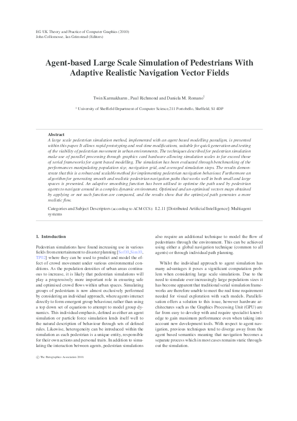Pdf Agent Based Large Scale Simulation Of Pedestrians With Adaptive Realistic Navigation