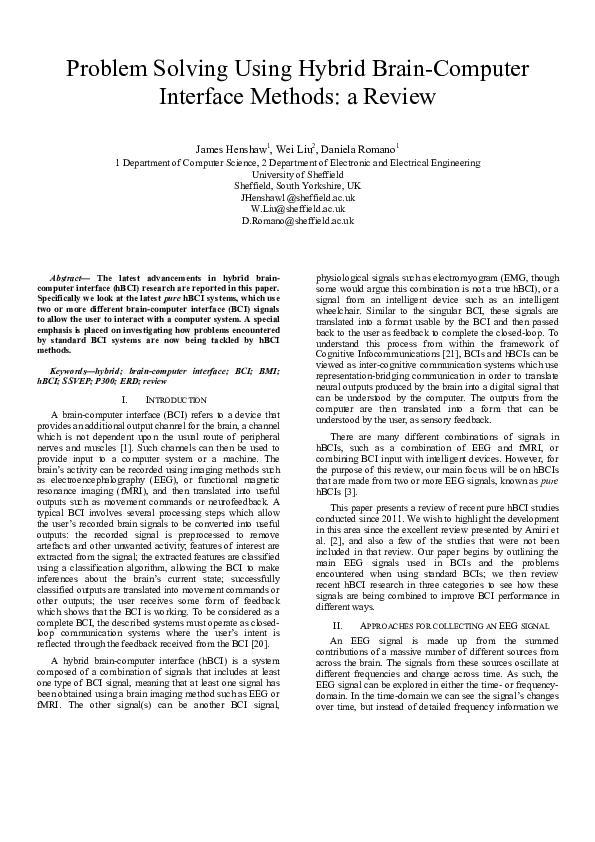 (PDF) Problem Solving Using Hybrid Brain-Computer Interface Methods: a Review