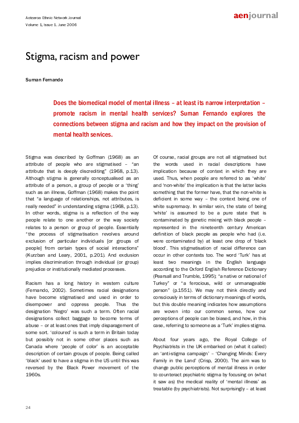 (PDF) Stigma, Racism and Power