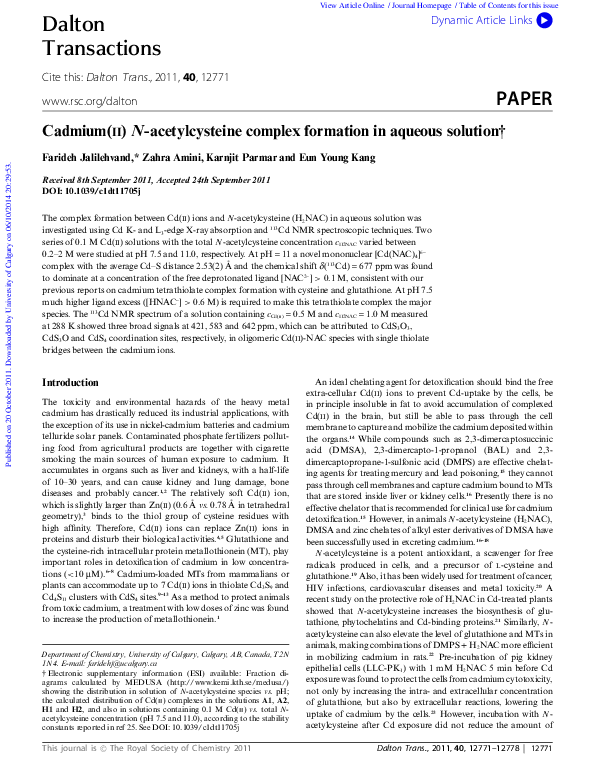 (PDF) Dalton Transactions Cadmium(II) N-acetylcysteine complex formation in aqueous solution
