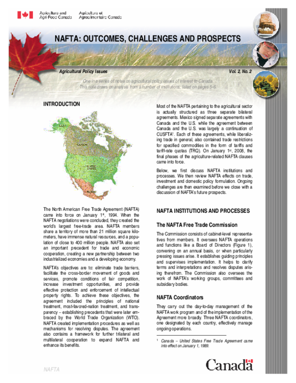 (PDF) NAFTA: Outcomes, Challenges and Prospects