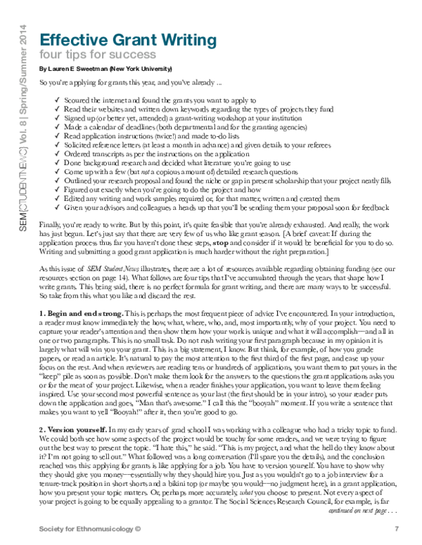 (PDF) Effective Grant Writing: Four Tips for Success
