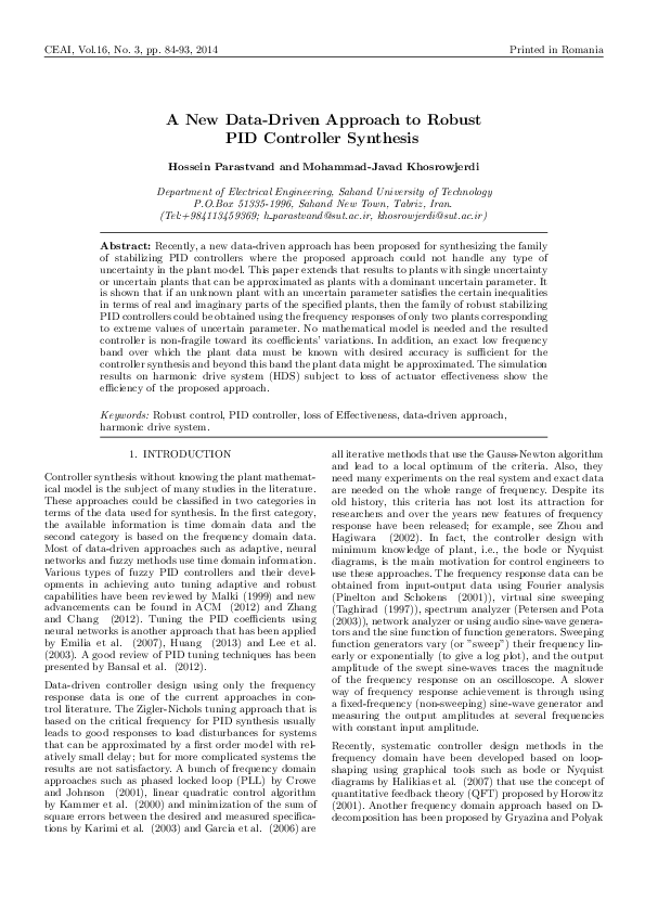 (PDF) A New Data Driven Approach to Robust PID Controller Synthesis