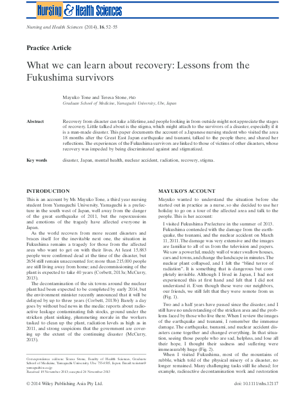 (PDF) What we can learn about recovery: Lessons from the Fukushima ...