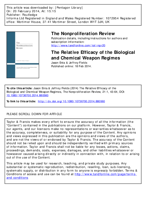 (PDF) The Relative Efficacy of the Biological and Chemical Weapons Regimes
