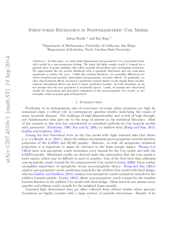 (PDF) Gaussian Oracle Inequalities for Structured Selection in Non-Parametric Cox Model