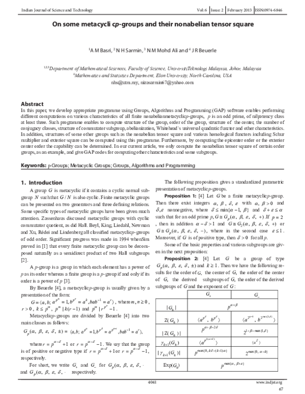 Pdf On Some Metacycli Cp Groups And Their Nonabelian Tensor Square 1