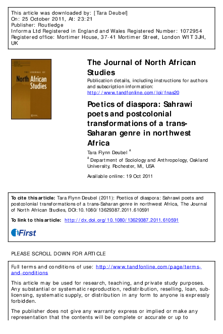 (PDF) Poetics of diaspora: Sahrawi poets and postcolonial ...
