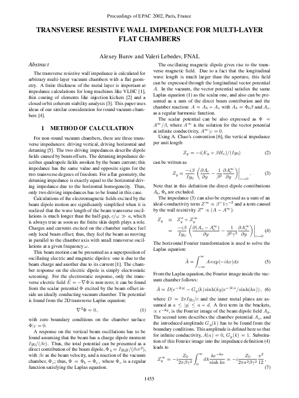 (PDF) TRANSVERSE RESISTIVE WALL IMPEDANCE FOR MULTI-LAYER FLAT CHAMBERS