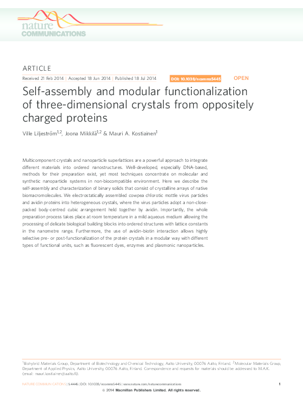 Self Assembly And Modular Functionalization Of Three Dimensional