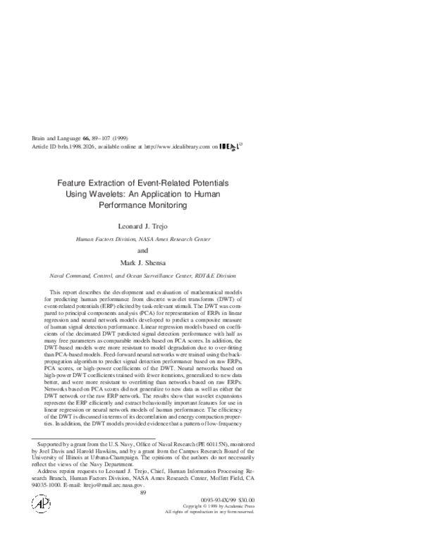Feature Extraction of Event-Related Potentials Using Wavelets: An Application to Human ...
