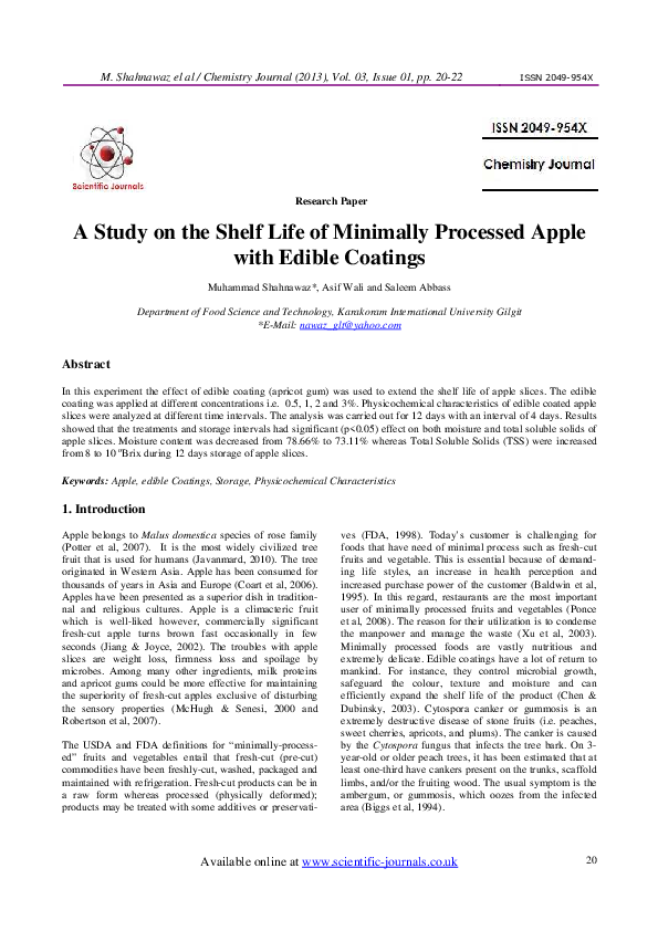 (PDF) A Study on the Shelf Life of Minimally Processed Apple with ...