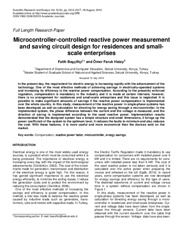 Pdf Microcontroller Controlled Reactive Power Measurement And Saving