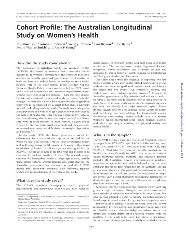 (PDF) Cohort Profile: The Australian Longitudinal Study on Women's Health