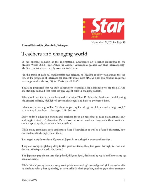 (PDF) Teachers and Changing World