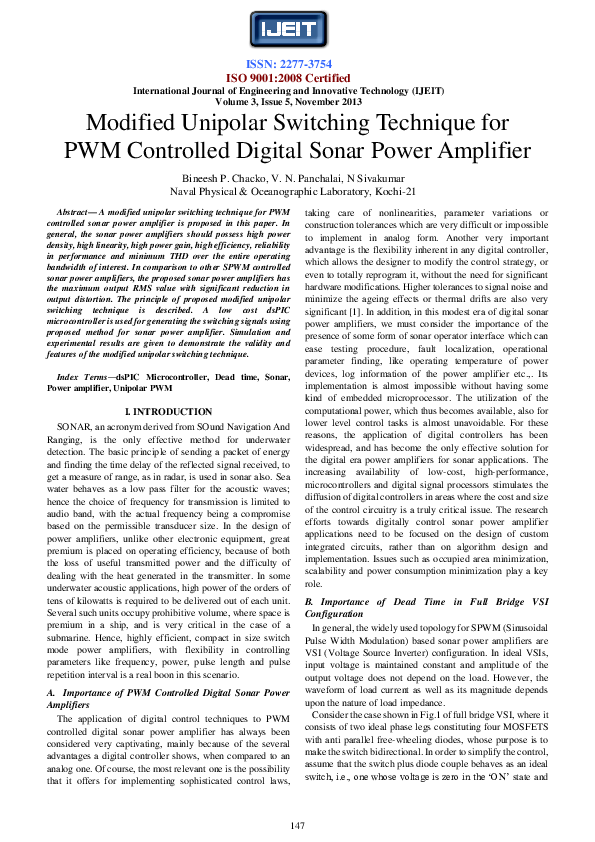 (PDF) Modified Unipolar Switching Technique for PWM Controlled Digital Sonar Power Amplifier