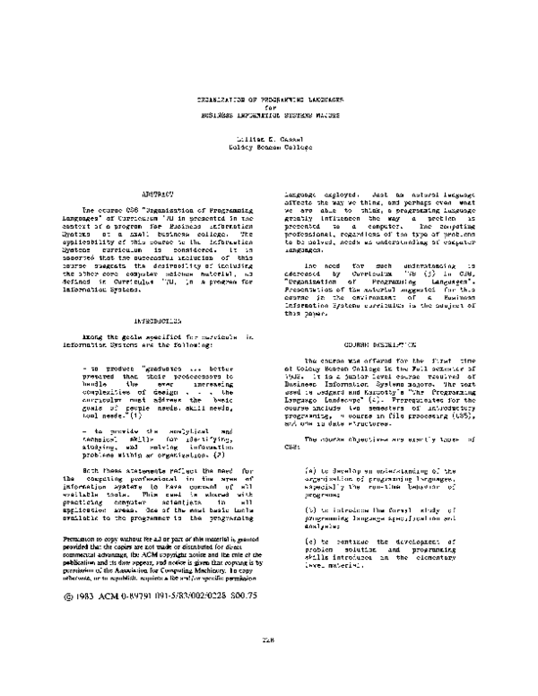 Pdf Organization Of Programming Languages For Business Information