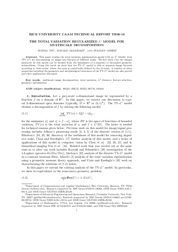 Pdf The Total Variation Regularized L1 Model For Multiscale