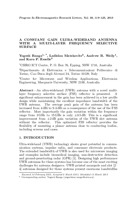 (PDF) A CONSTANT GAIN ULTRA-WIDEBAND ANTENNA WITH A MULTI-LAYER FREQUENCY SELECTIVE SURFACE
