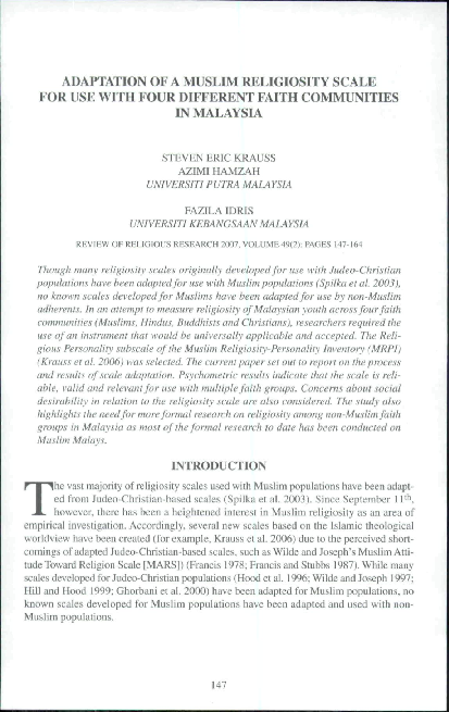 (PDF) ADAPTATION OF A MUSLIM RELIGIOSITY SCALE FOR USE WITH FOUR ...