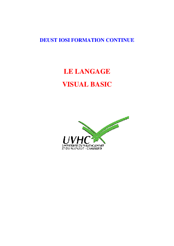 (PDF) DEUST IOSI FORMATION CONTINUE LE LANGAGE VISUAL BASIC UNIVERSITE DE VALENCIENNES ET DU ...