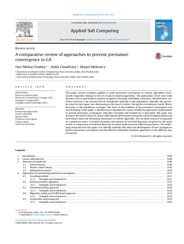 (PDF) A comparative review of approaches to prevent premature convergence in GA