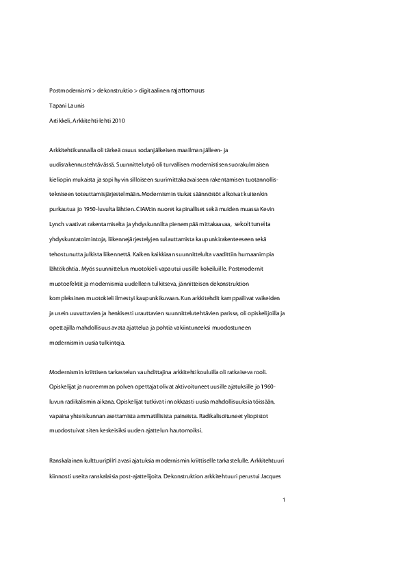 (PDF) Postmodernismi> dekonstruktio> digitaalinen rajattomuus ...