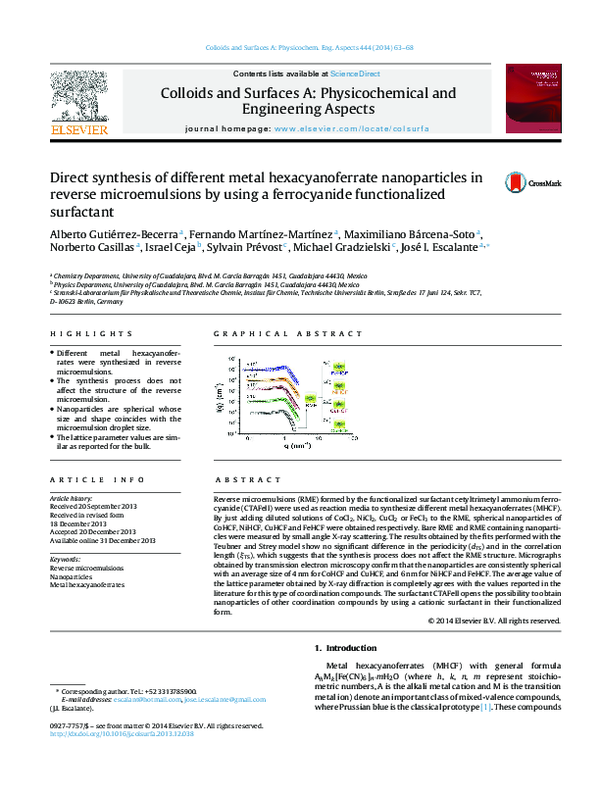 (PDF) Direct synthesis of different metal hexacyanoferrate nanoparticles