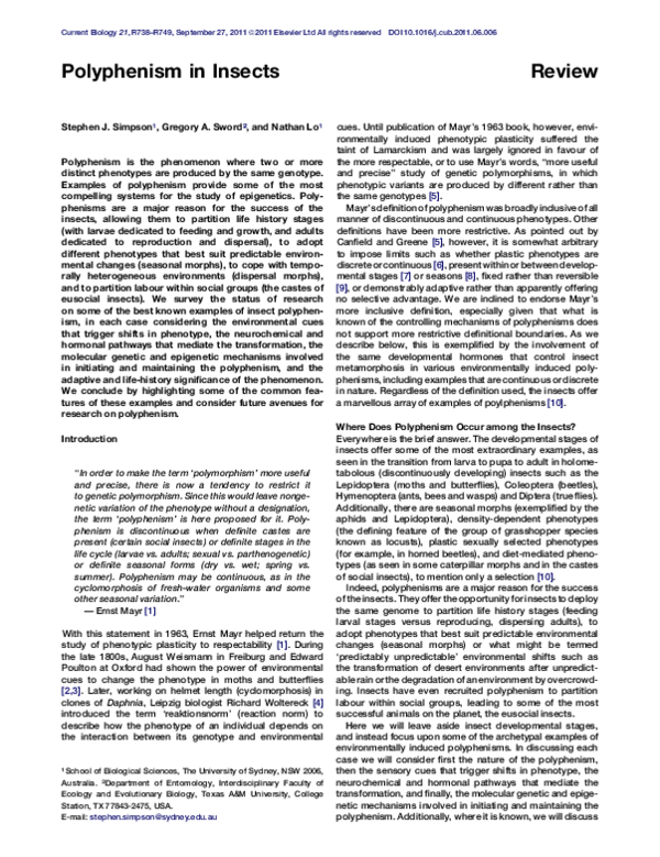(PDF) Polyphenism in Insects (2011) Current Biology