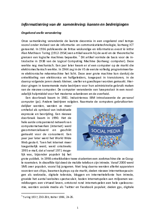 (PDF) Informatisering van de samenleving: kansen en bedreigingen
