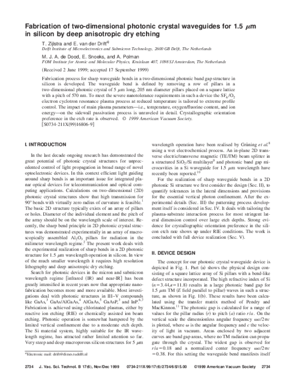 (PDF) Fabrication of two-dimensional photonic crystal waveguides at 1.5 μm in silicon by deep ...