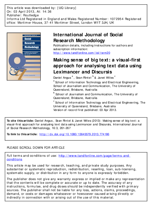 Pdf Making Sense Of Big Text A Visual First Approach For Analysing