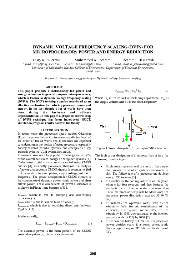 Pdf Dynamic Voltage Frequency Scaling Dvfs For Microprocessors Power And Energy Reduction
