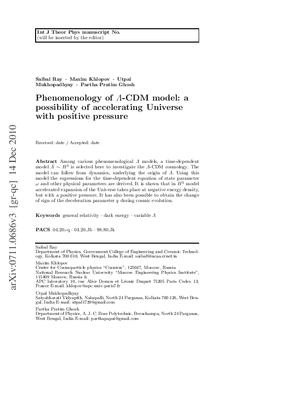 (PDF) Phenomenology of Lambda-CDM Model: A Possibility of Accelerating Universe with Positive ...